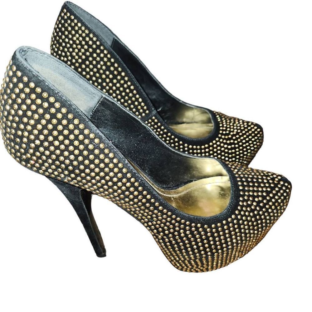 Posh Black Gold Studded Platform Stiletto Pumps Size 9 - Gem